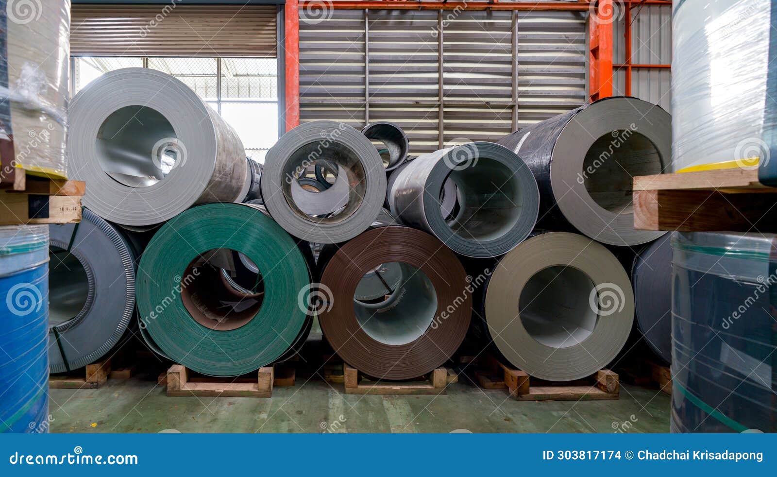Steel Coils Stacked in a Warehouse, Ready for Industrial Use and ...