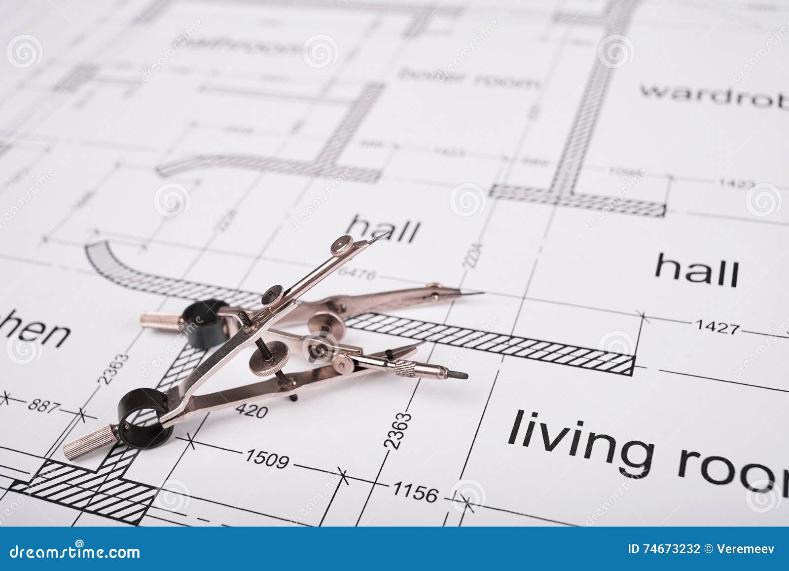 Steel Compasses on the Drawing Stock Photo - Image of steel, diagram ...