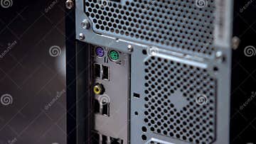 Steel Computer System Block with Inputs and Outputs Closeup, Pc ...