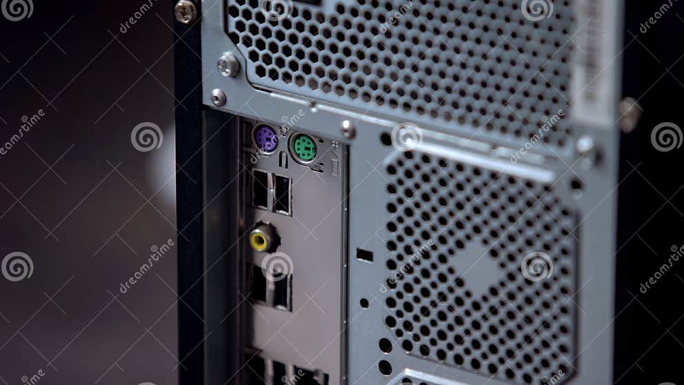 Steel Computer System Block with Inputs and Outputs Closeup, Pc ...