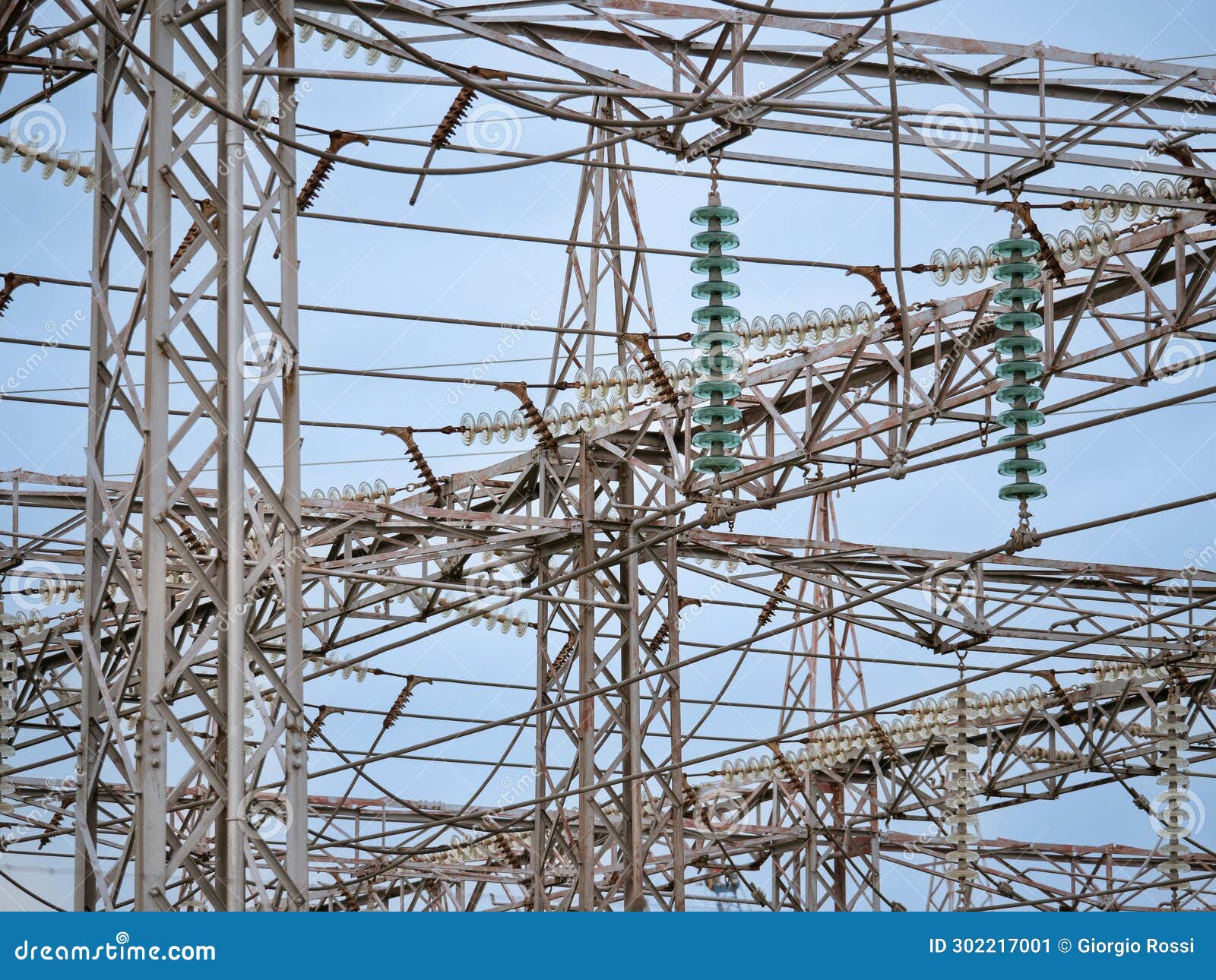 Steel Construction and High Voltage Industrial Power Cables Stock Image ...