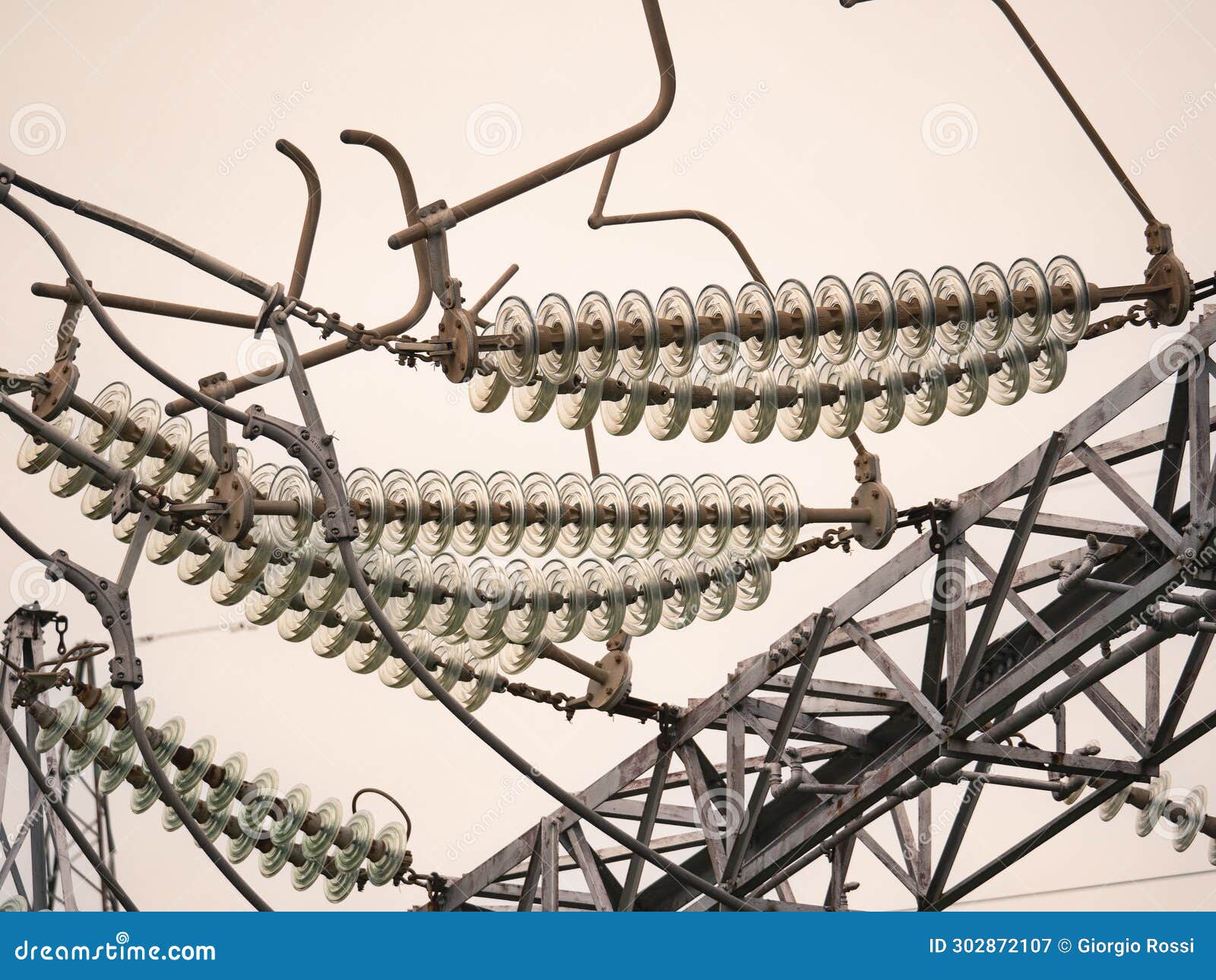 Steel Construction and High Voltage Industrial Power Cables Stock Image ...