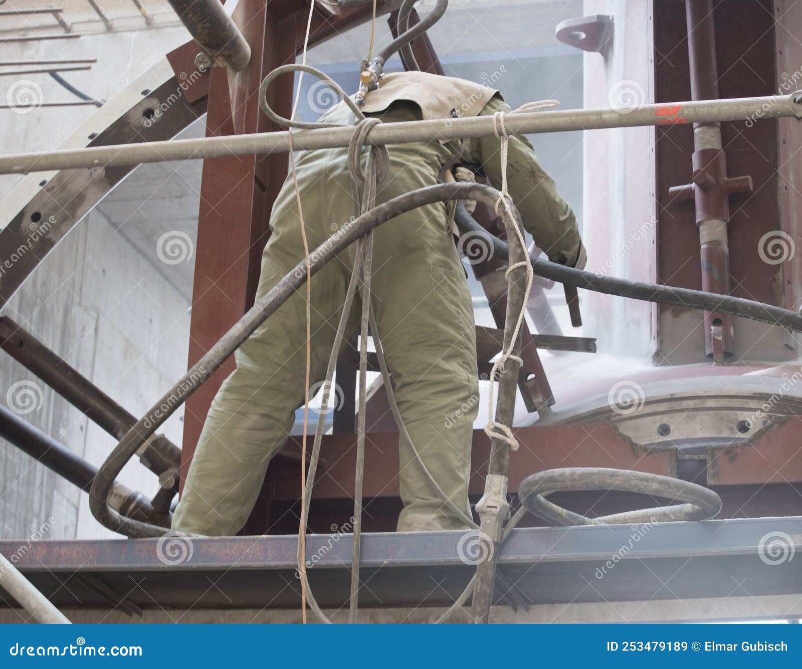 Steel Construction Worker Sandblasting on Construction Site Stock Image ...