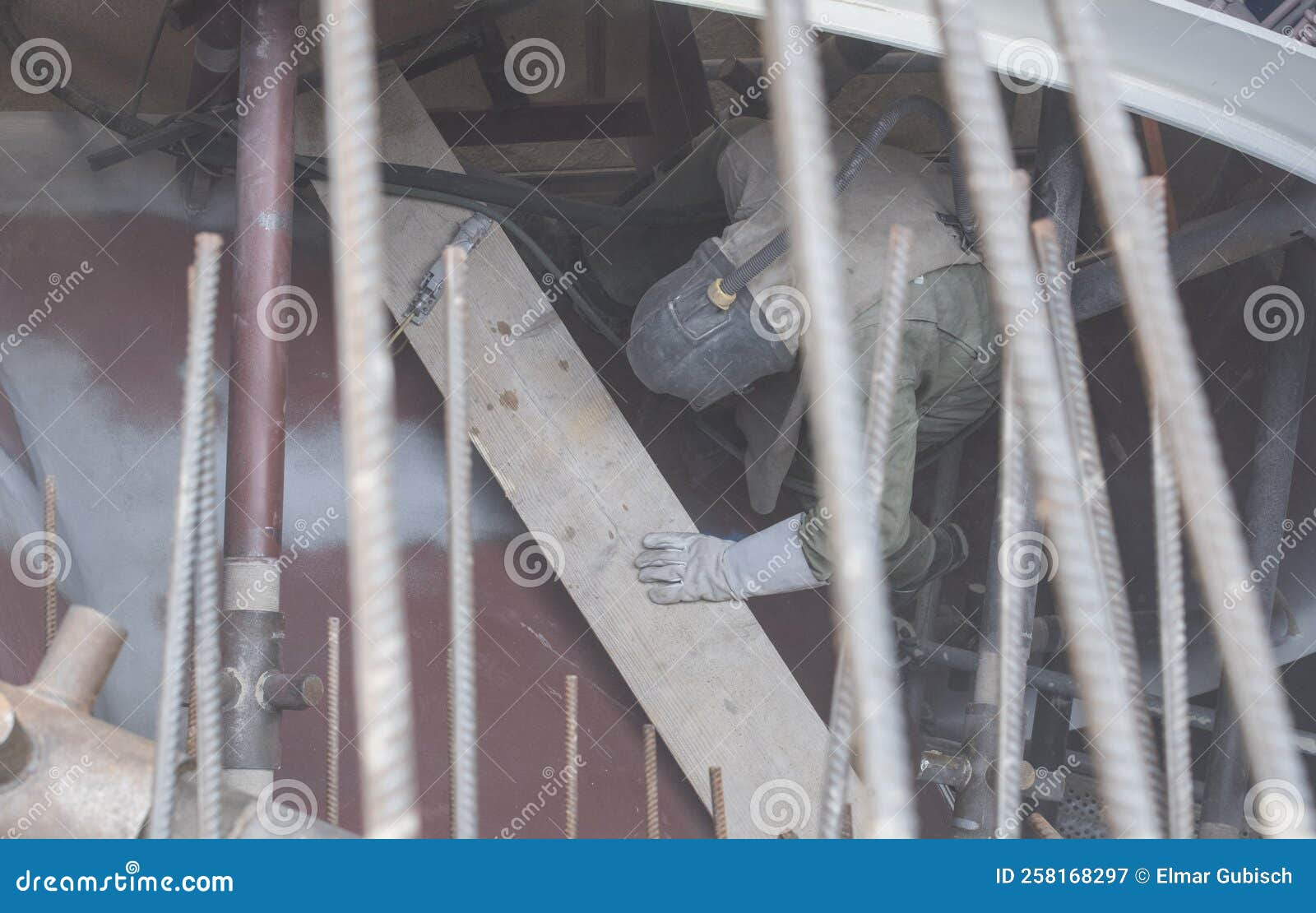 Steel Construction Worker Sandblasting on Construction Site Stock Image ...
