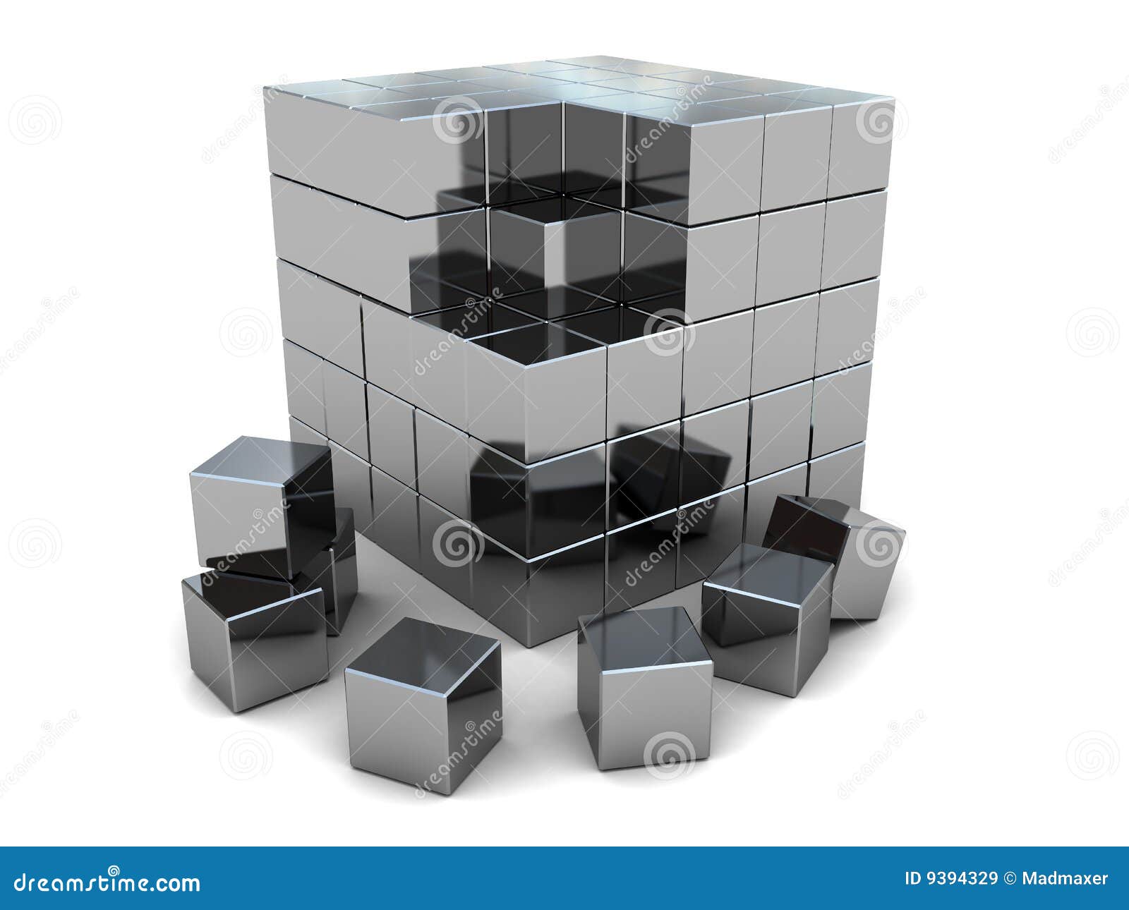 Steel cube puzzle stock illustration. Illustration of broken - 9394329