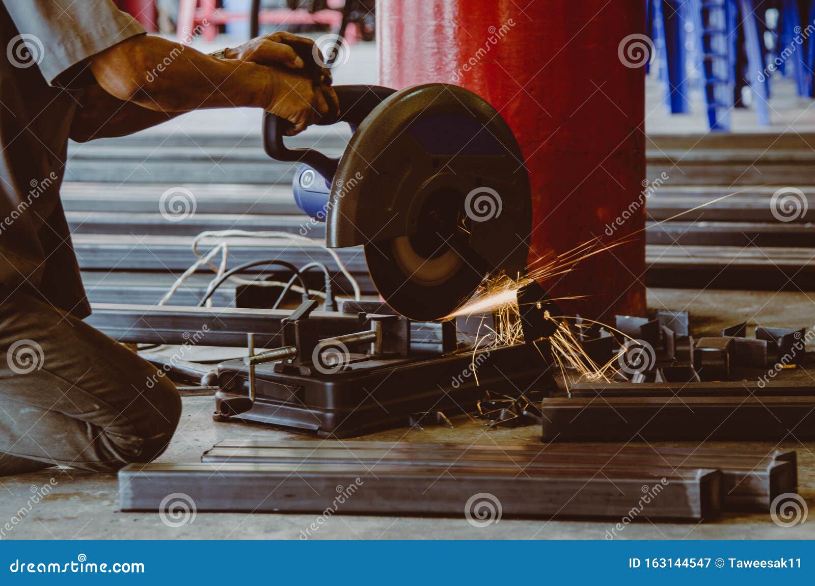 Steel cutting workers stock image. Image of engineering - 163144547