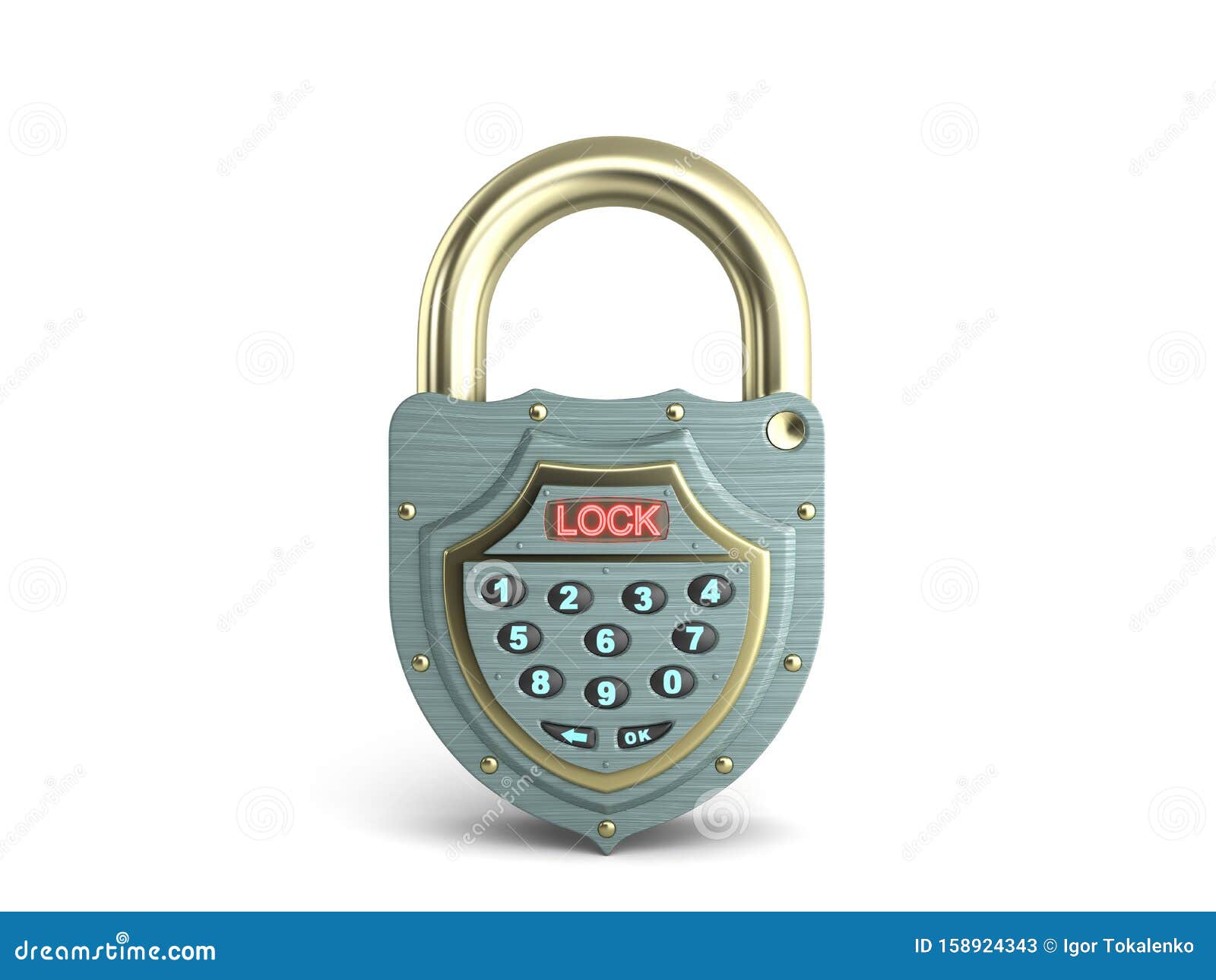 Steel Digital Lock with Dial 3d Render on White Stock Illustration ...