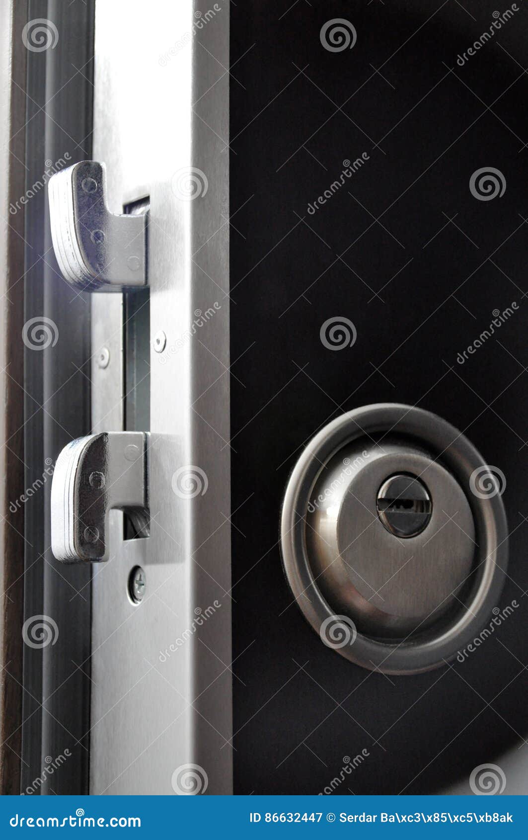 Steel door lock system stock image. Image of knob, house - 86632447
