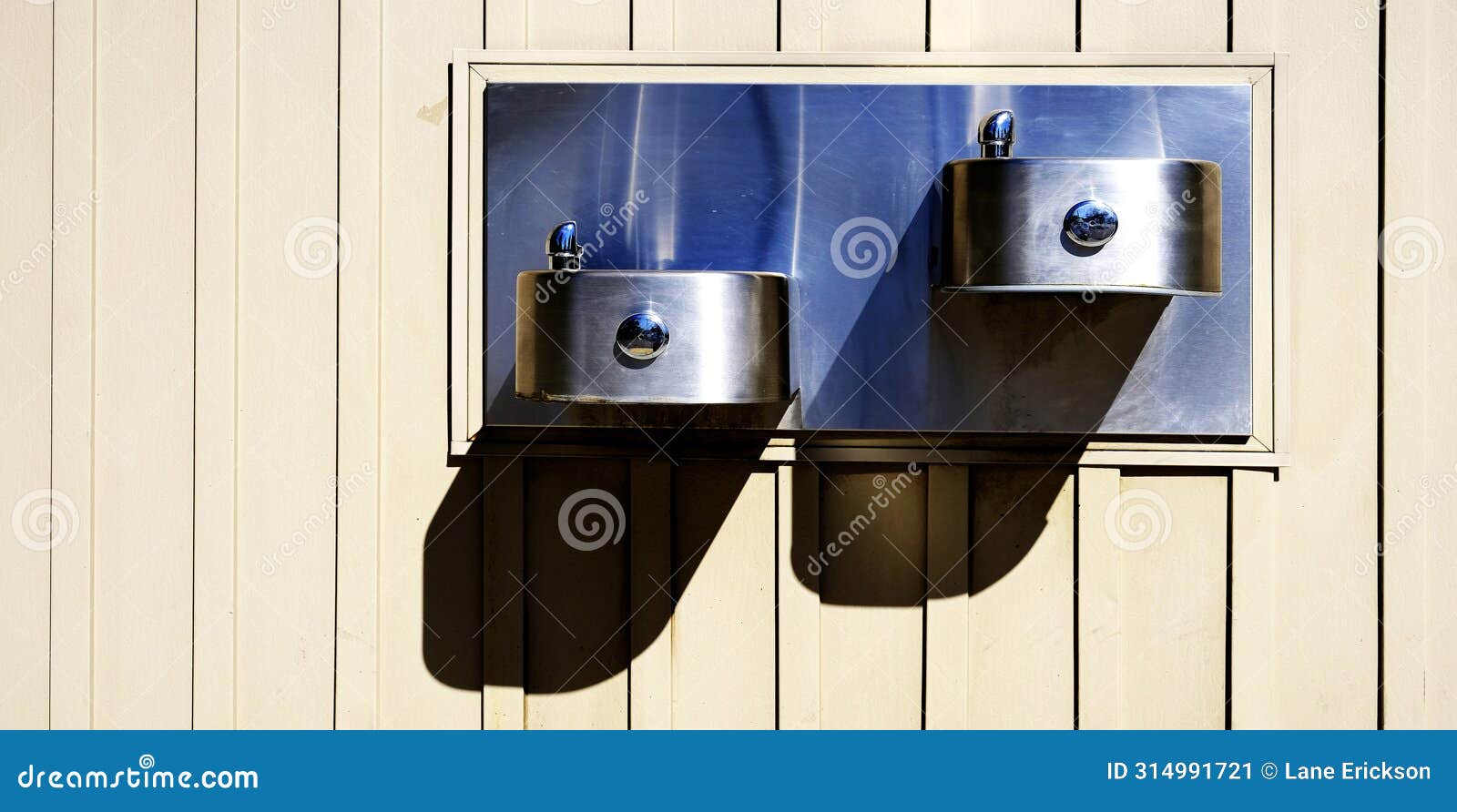 Steel Drinking Fountain Mounted on Wall Stock Image - Image of design ...