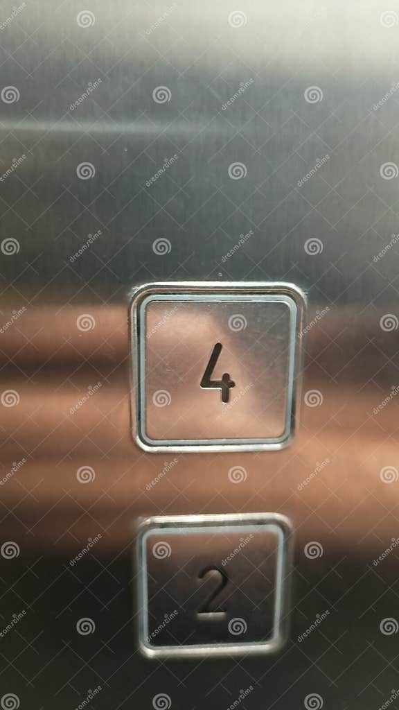 Steel Elevator Button Number 4 Stock Image - Image of iron, light ...