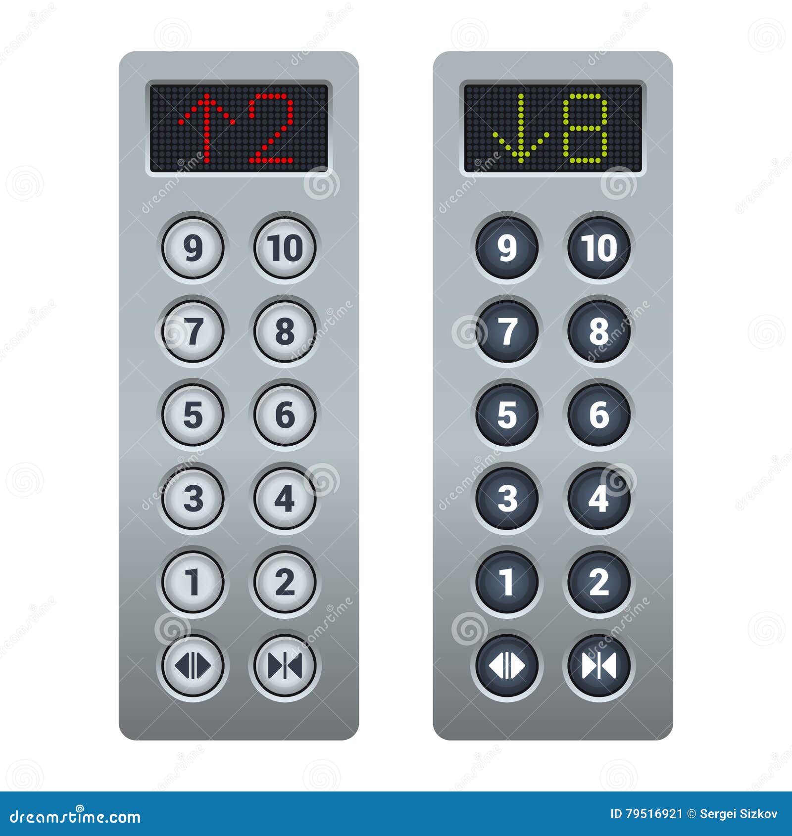 Steel Elevator Buttons Panel Set. Vector Stock Vector - Illustration of ...