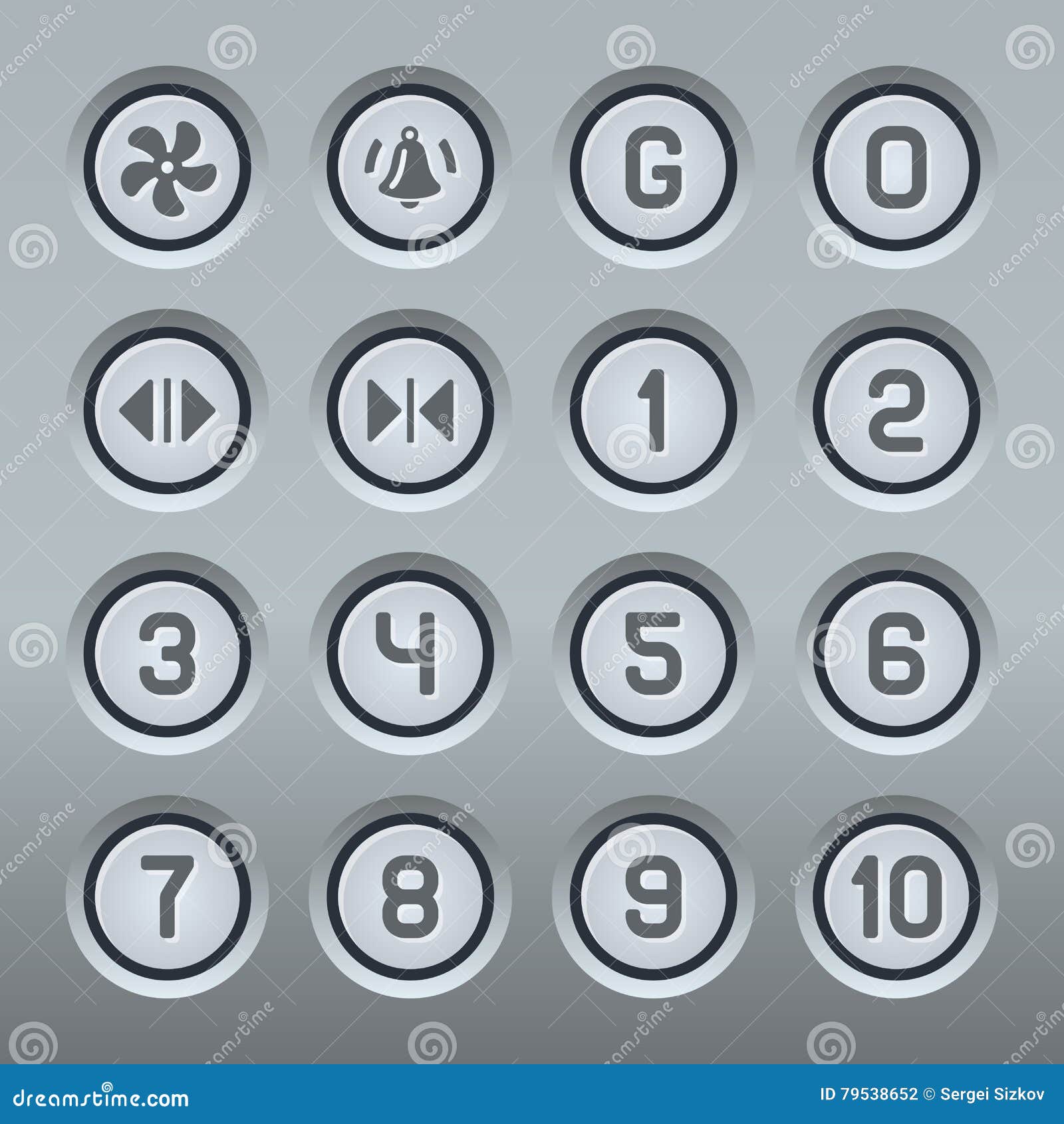 Steel Elevator Buttons Panel Set. Vector Stock Vector - Illustration of ...