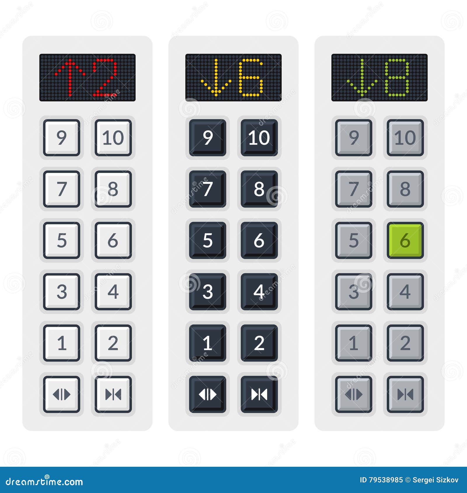 Steel Elevator Buttons Panel Set. Vector Stock Vector - Illustration of ...