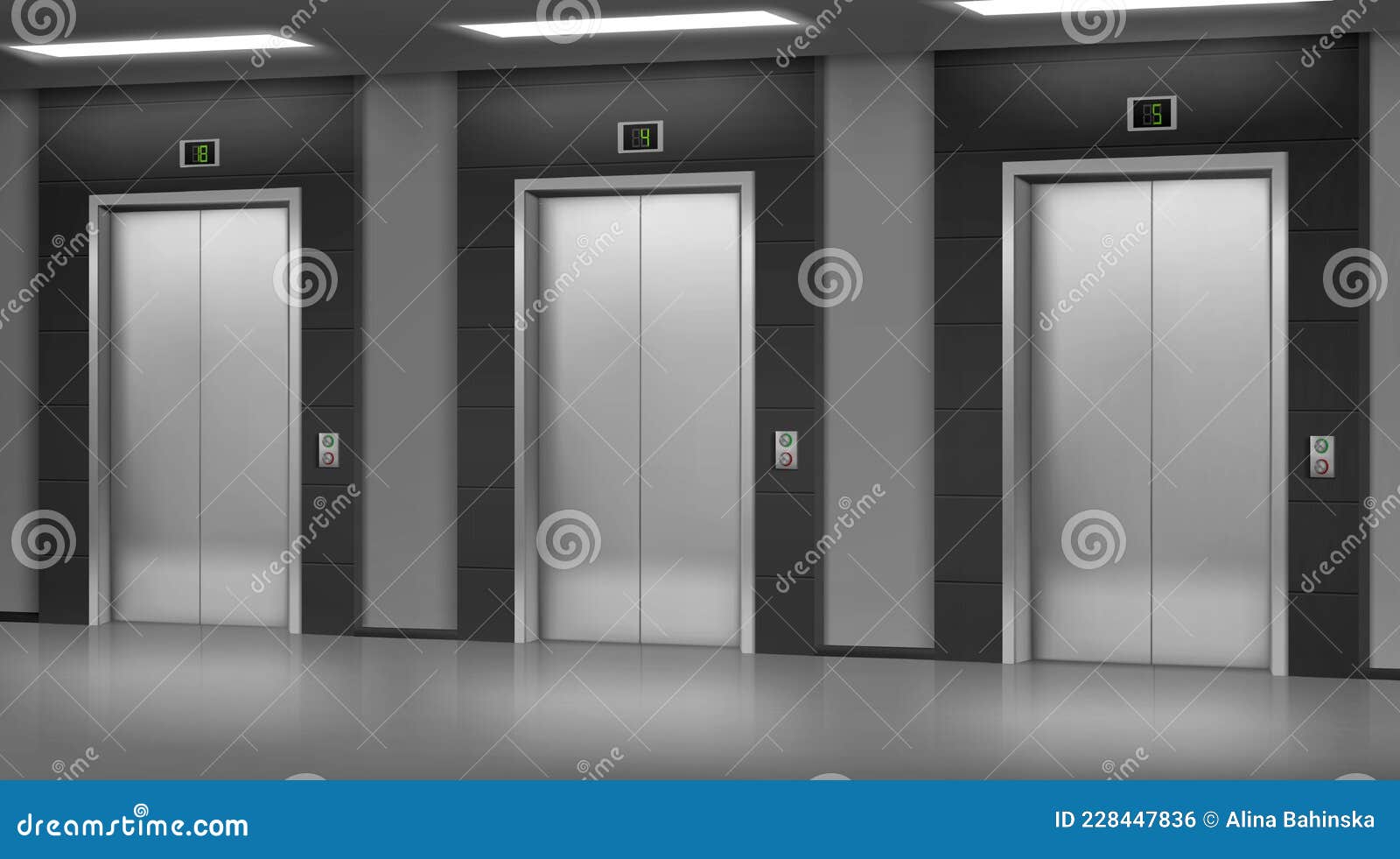 Steel Elevator with Closed Doors in Hallway Stock Vector - Illustration ...