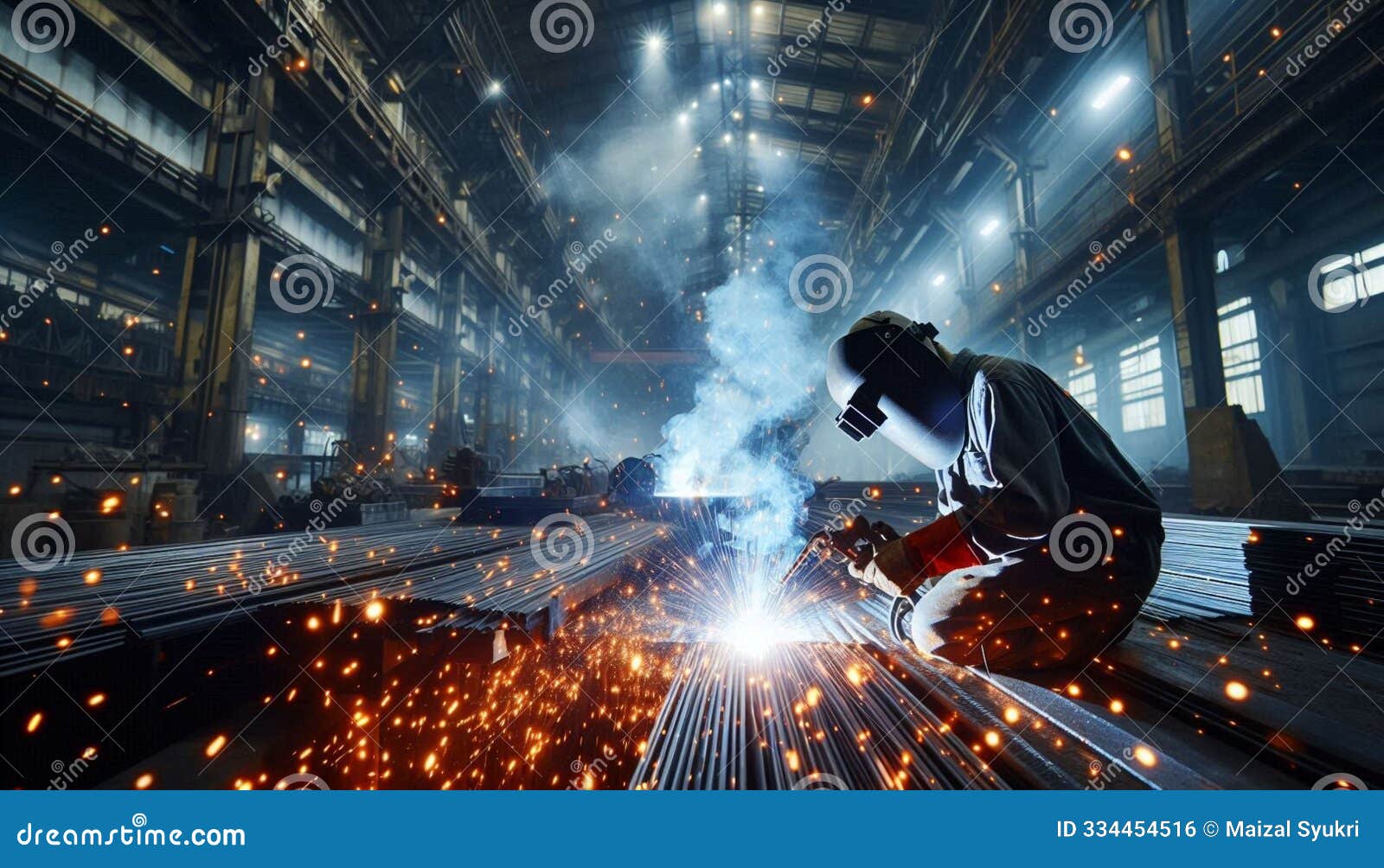 Steel Factory with Sparks from Welding Machine Stock Illustration ...