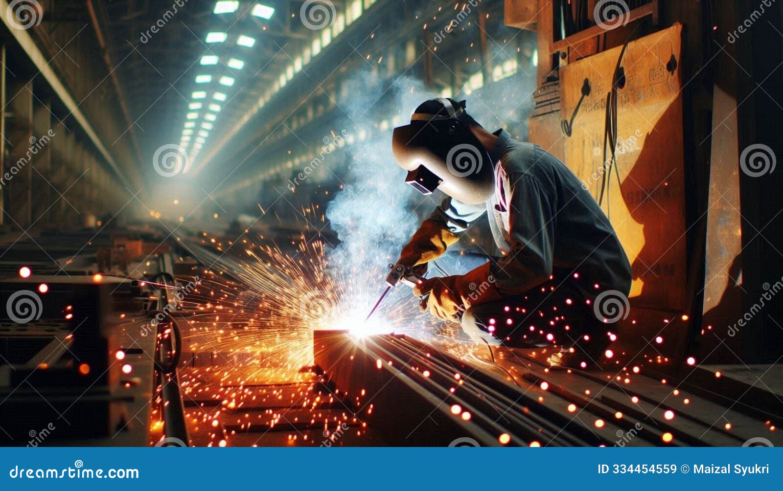 Steel Factory with Sparks from Welding Machine Stock Illustration ...