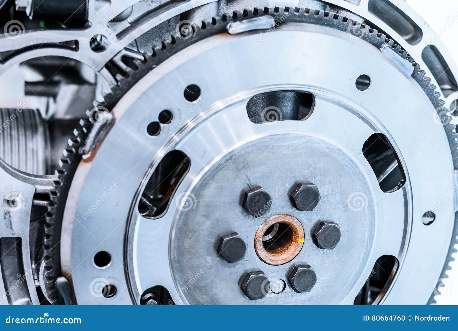 Steel Flywheel Mounted on the Engine. Stock Photo - Image of repair ...