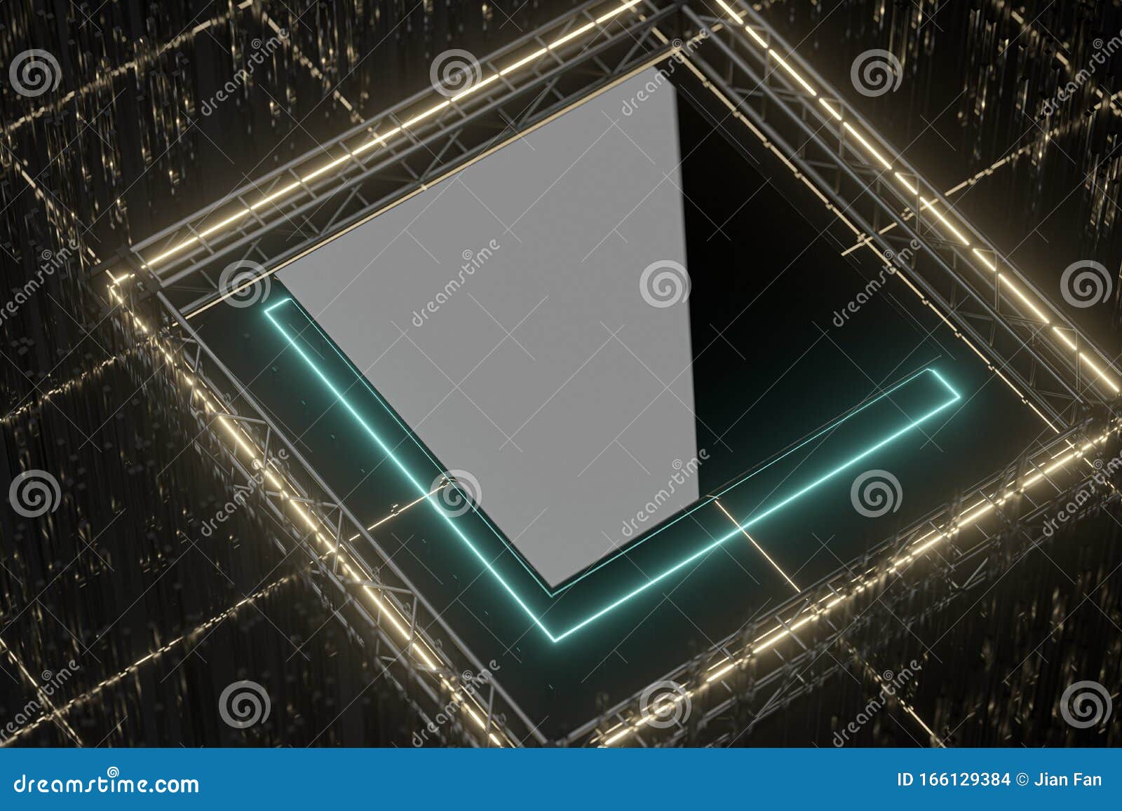 Steel Frame And Glowing Cubes, 3d Rendering Stock Illustration ...
