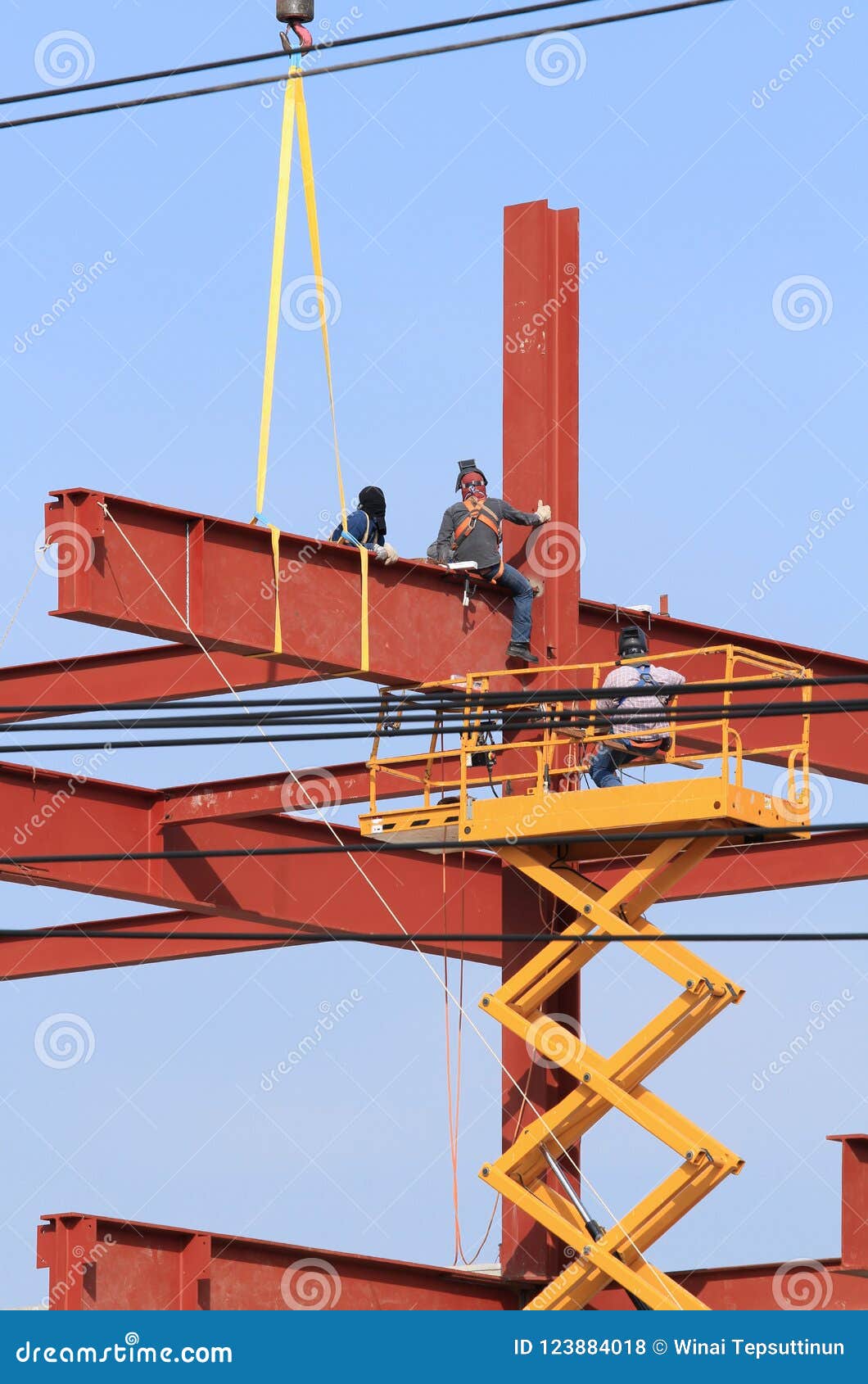 Steel Frame Structure and Working Man Stock Photo - Image of estate ...