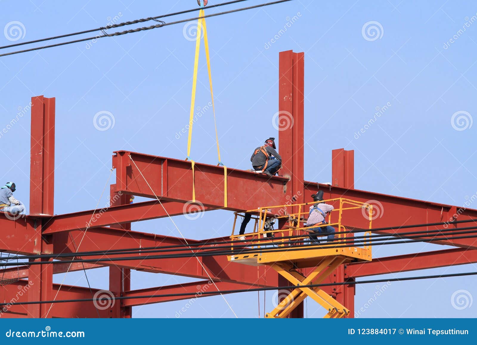 Steel Frame Structure and Working Man Stock Image - Image of estate ...
