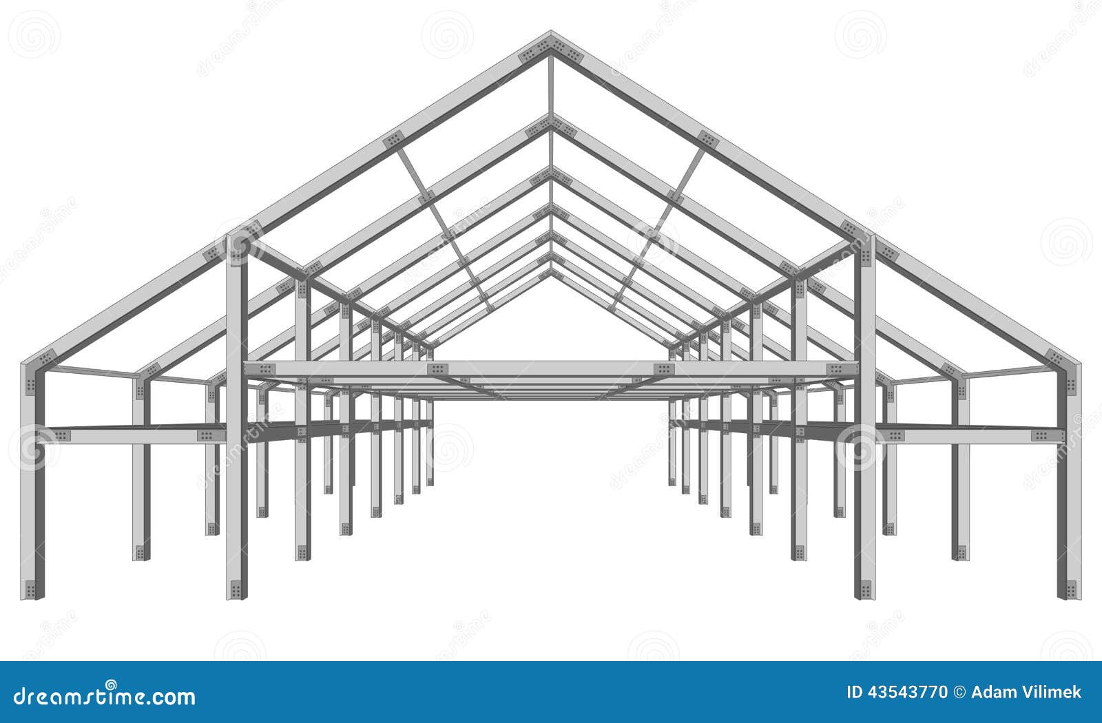 Steel Frame Wide Building Project Scheme Isolated on White Stock ...