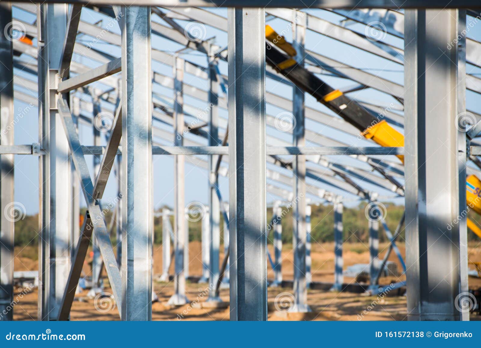 Steel Frame Workshop is Under Construction Against a Blue Sky Stock ...