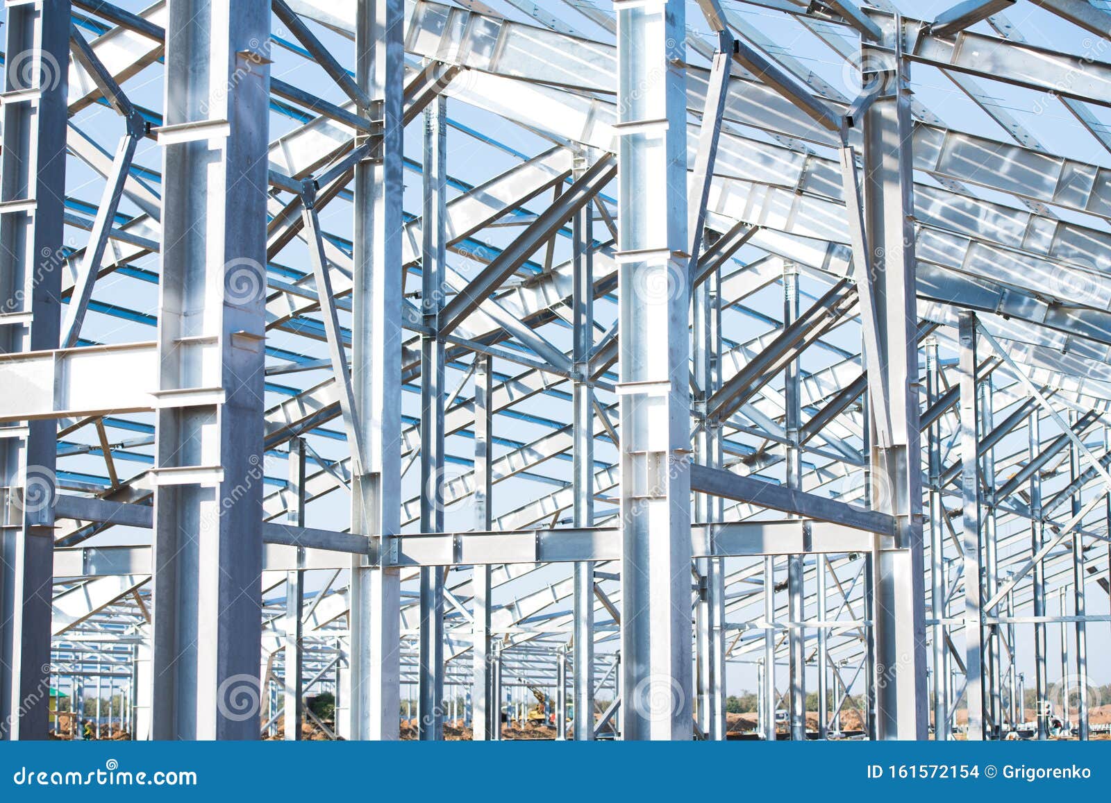 Steel Frame Workshop is Under Construction Against a Blue Sky Stock ...