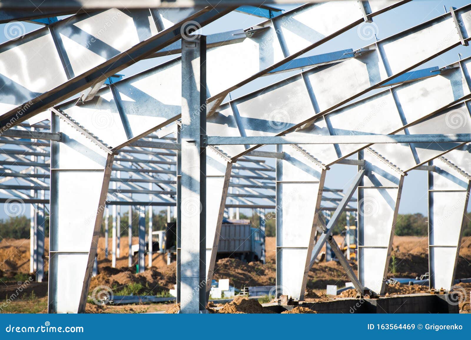 Steel Frame Workshop is Under Construction Against a Blue Sky Stock ...