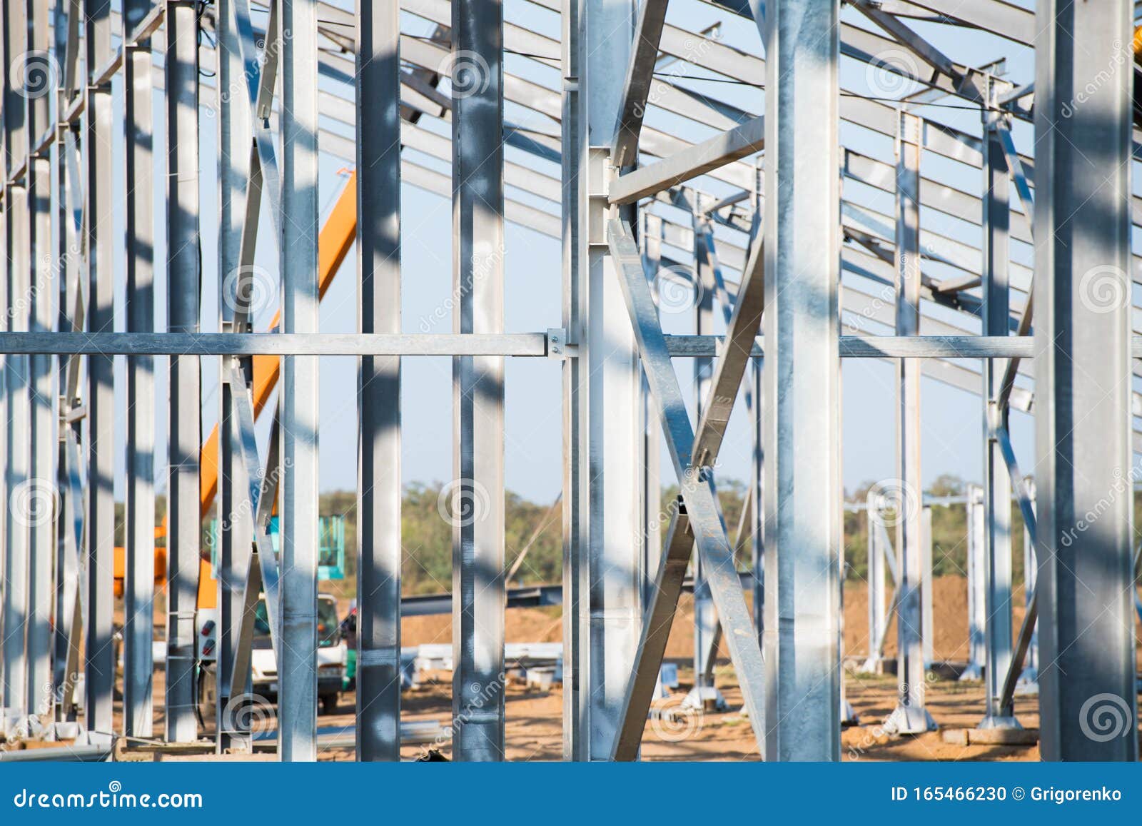 Steel Frame Workshop is Under Construction Against a Blue Sky Stock ...