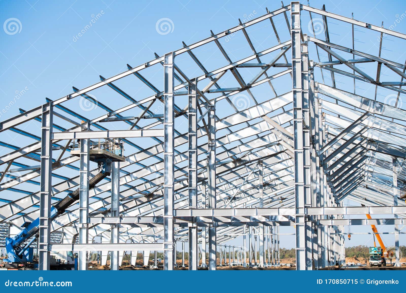 Steel Frame Workshop is Under Construction Against a Blue Sky Stock ...