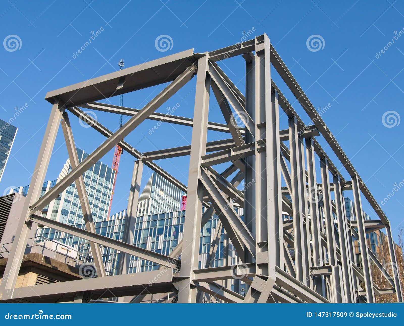 Steel Frames and Beams Structure Under Construction Against Blue Sky ...