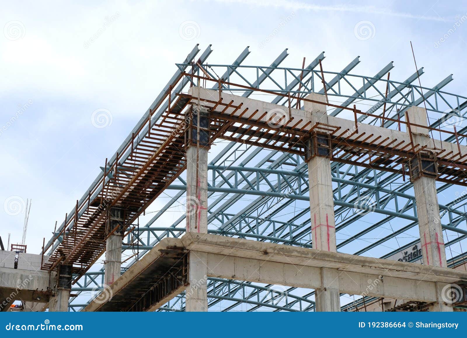 Steel Frames And Reinforcing Mesh Are Stored At The Construction Site ...