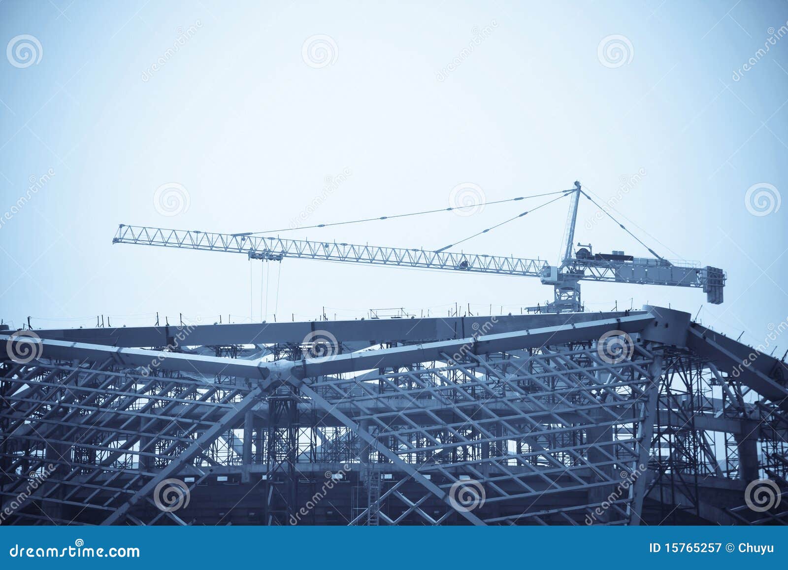 Steel Frames Construction with Crane Stock Image - Image of lift ...