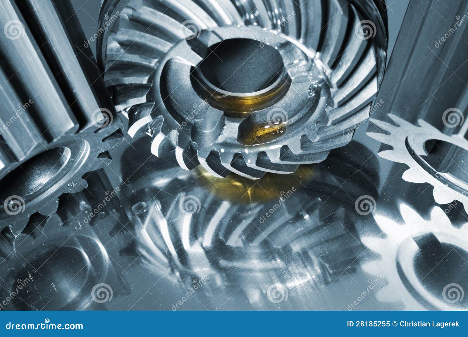 Steel Gears Mirrored in Titanium Stock Image - Image of turning ...