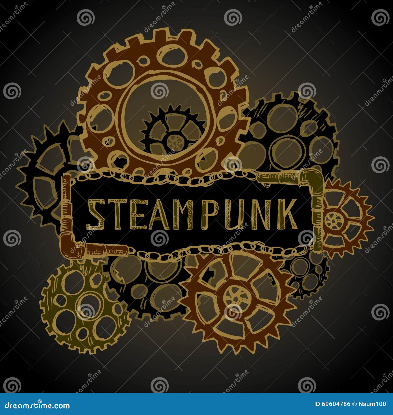 Steel gears, steampunk, stock vector. Illustration of detail - 69604786