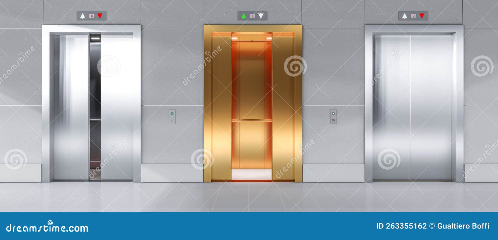 Elevators Doors, Closed, Half Open And Dent Broken Cartoon Vector ...
