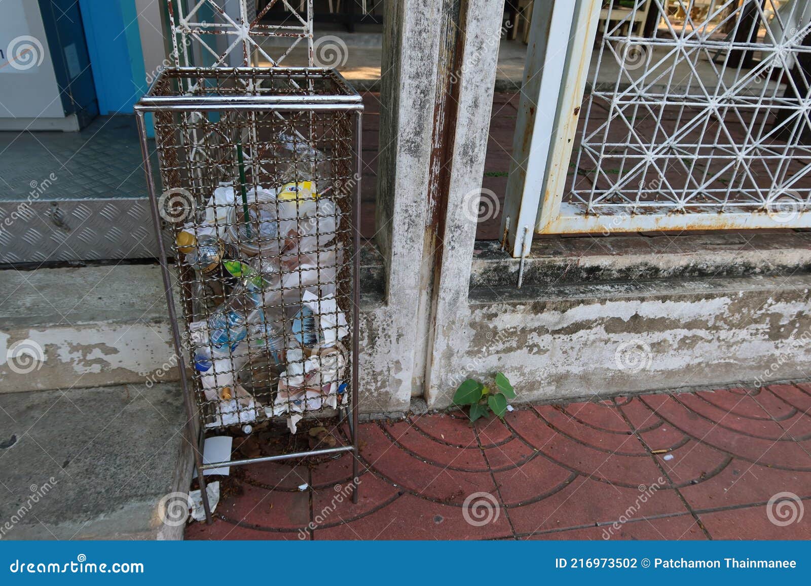 Steel Grate Trash Bin for Garbage, Installed on the Road, Public Area ...