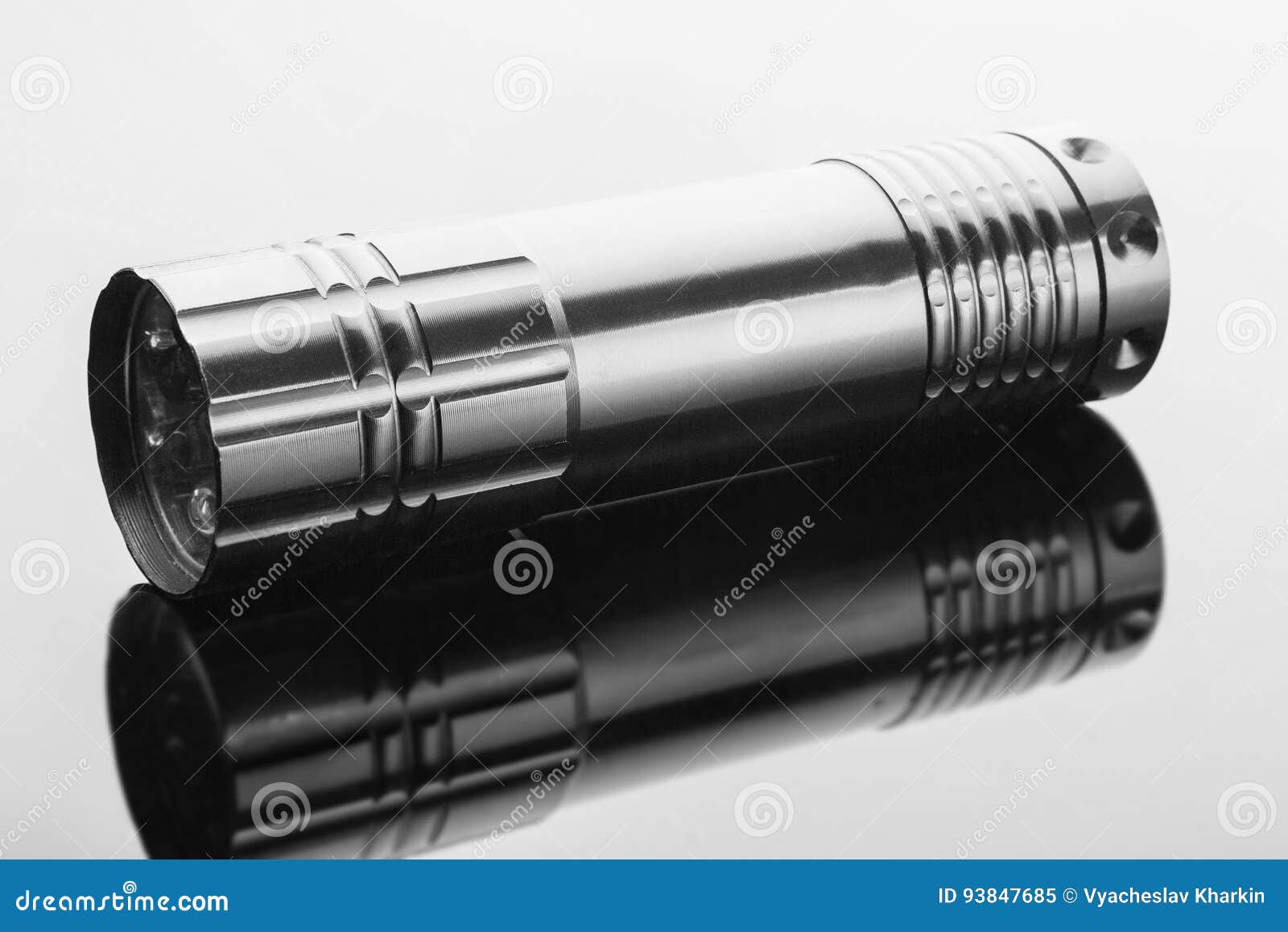 Steel Hand Flashlight with Reflection Stock Image - Image of closeup ...