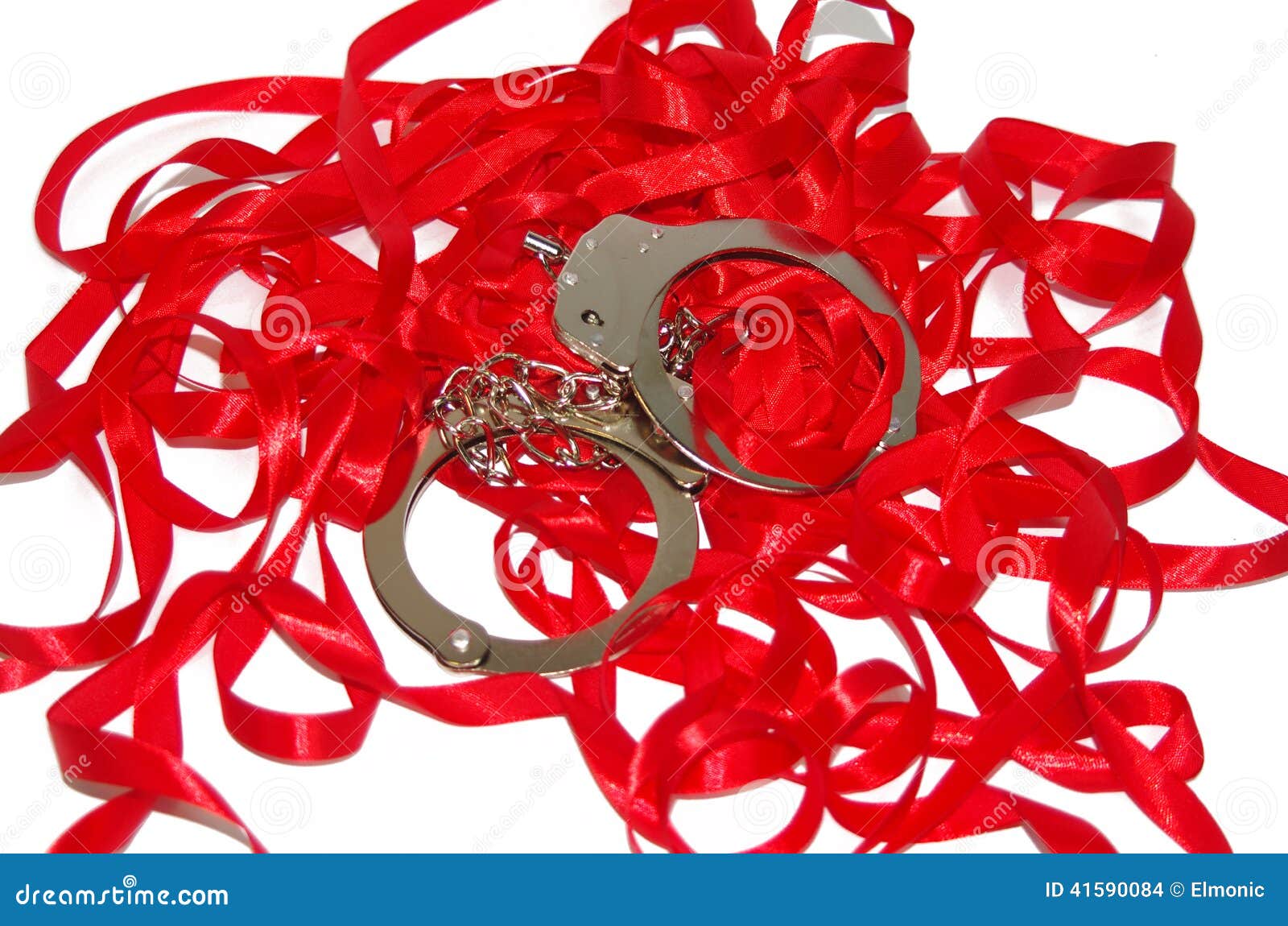Steel Handcuff on Red Ribbon Stock Photo - Image of manacle, arrest ...
