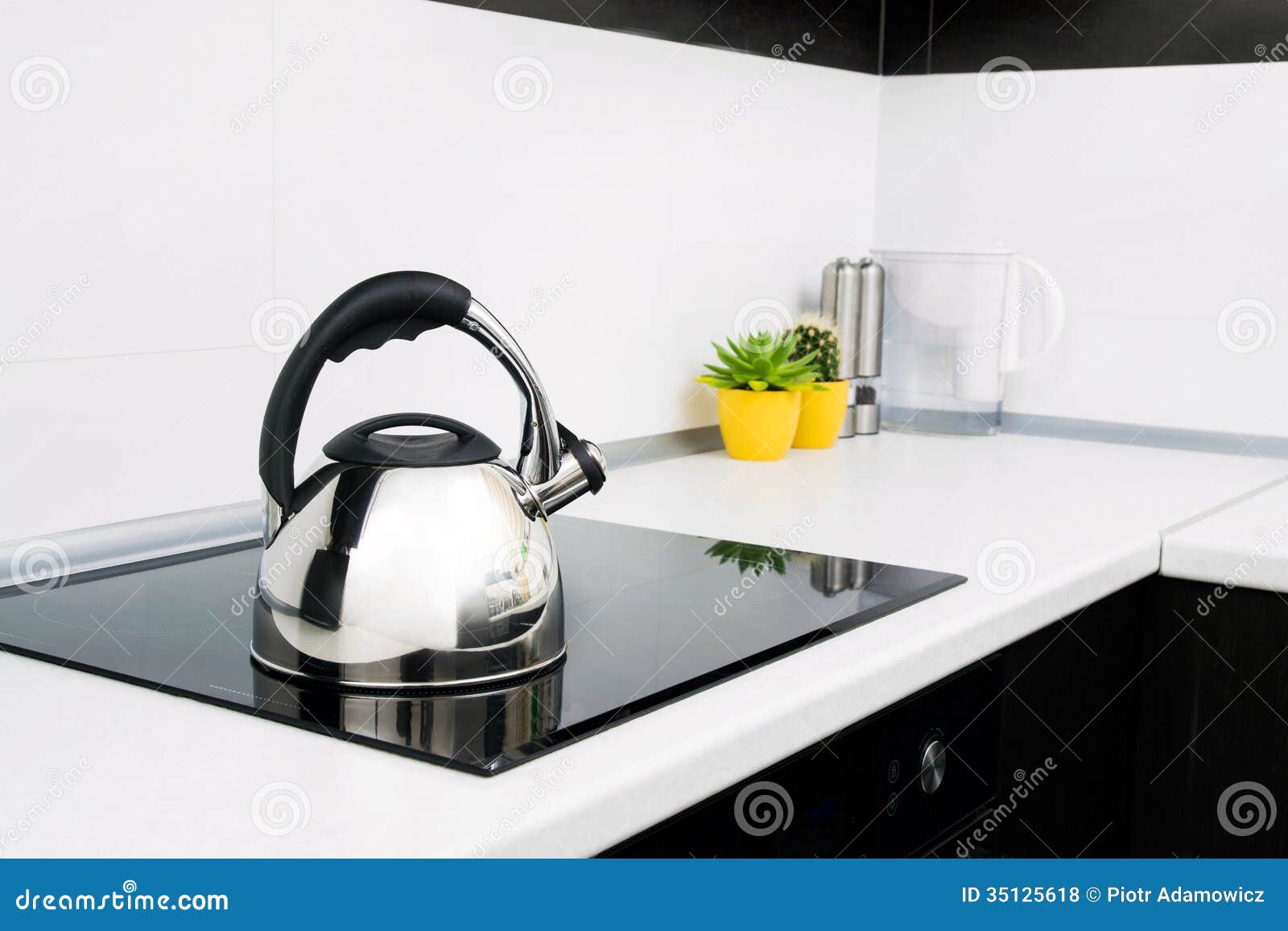 Steel Kettle in Modern Kitchen Stock Photo - Image of board, indoor ...