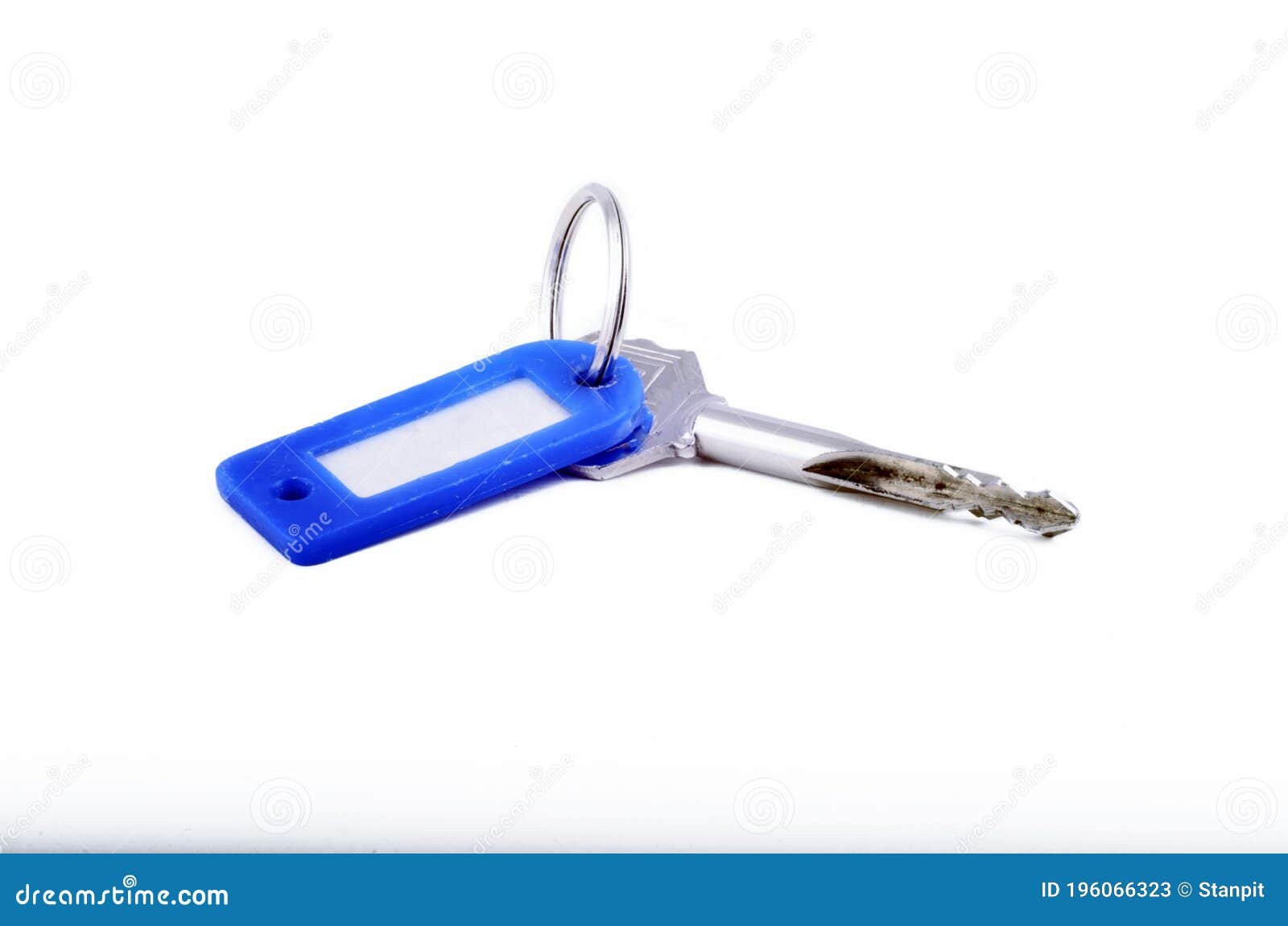 Steel Key with Blue Key Fob on a White Background Stock Image - Image ...