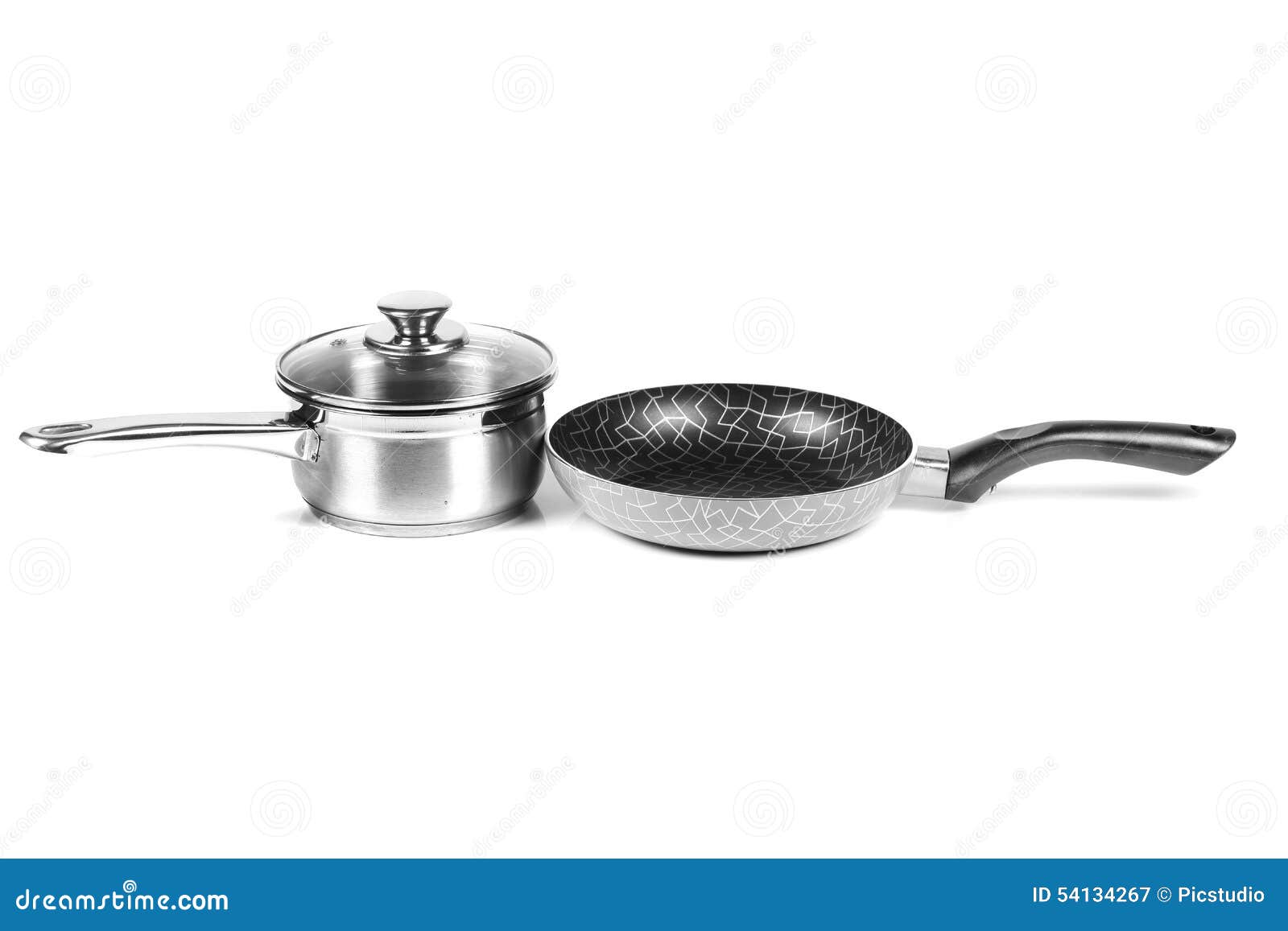 Steel kitchen pans stock image. Image of steel, glass - 54134267