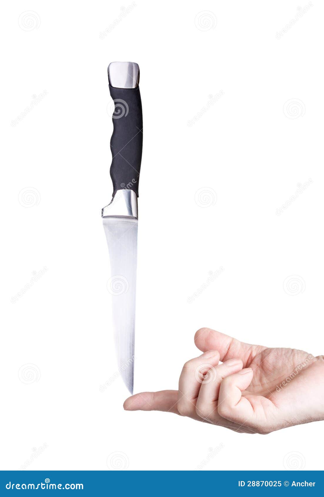 Steel Knife Balanced on the Finger Isolated on White Background Stock ...