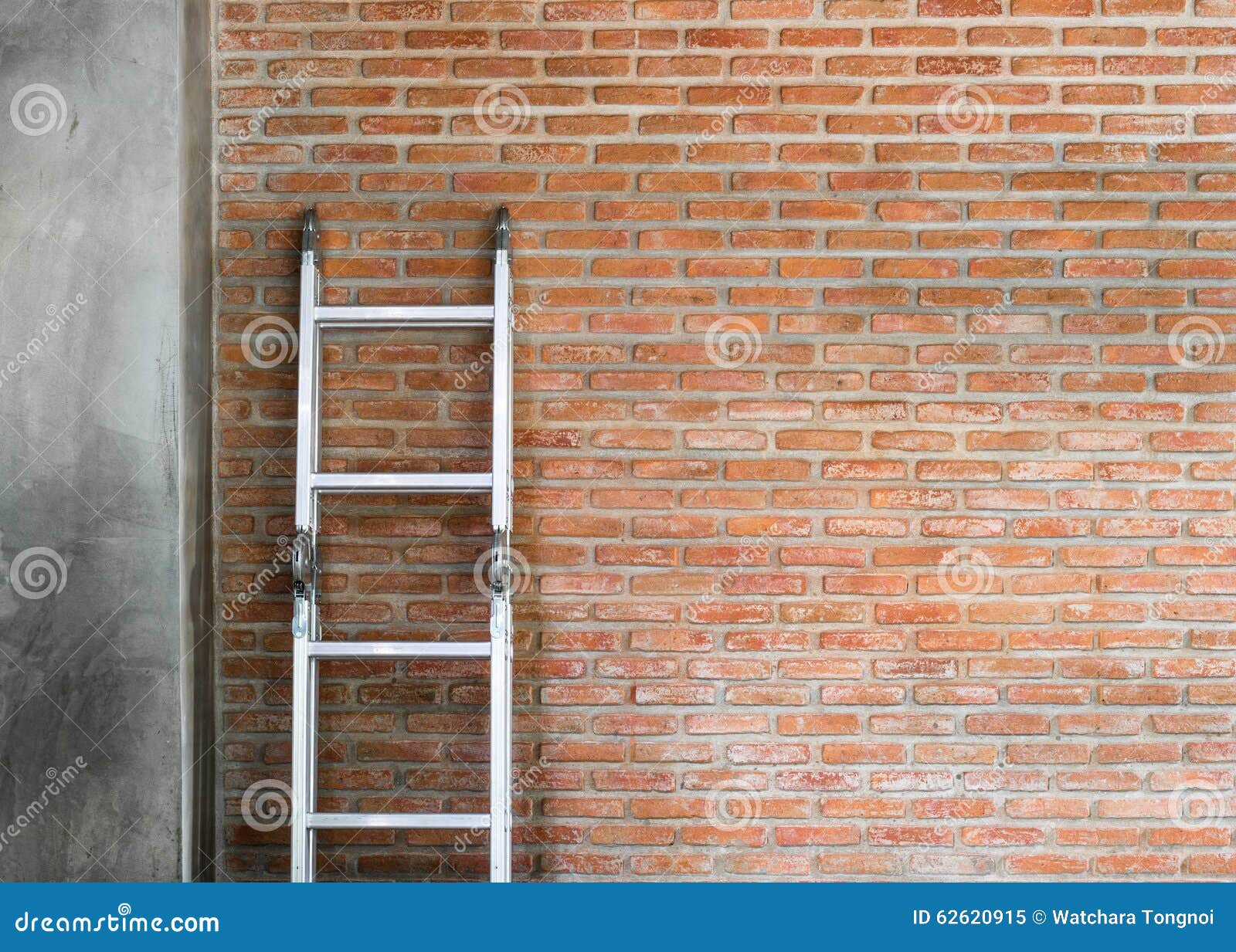 Steel ladder on brick wall stock image. Image of material - 62620915