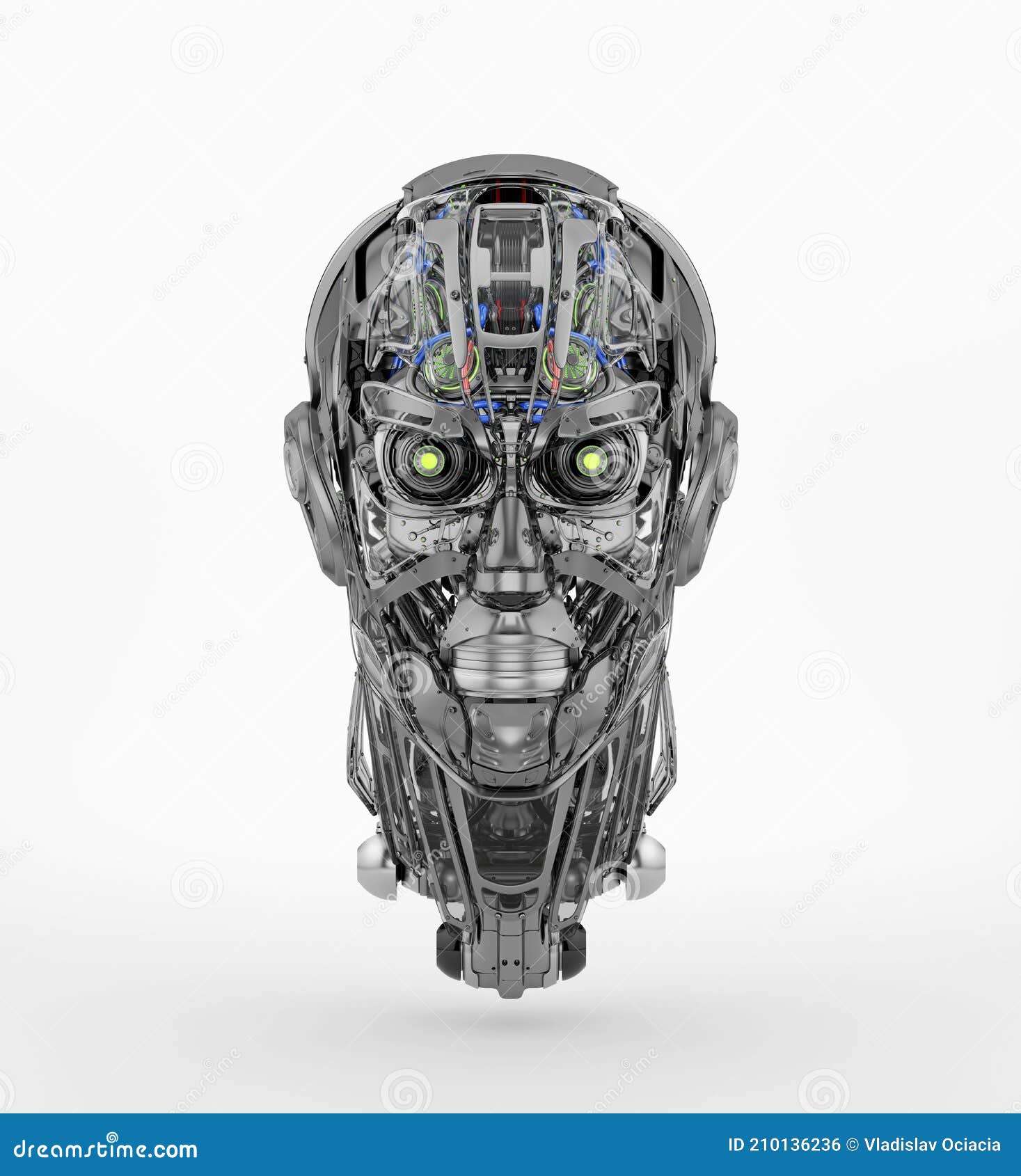 Steel Robotic Manâ€™s Head, 3d Rendering Stock Illustration ...