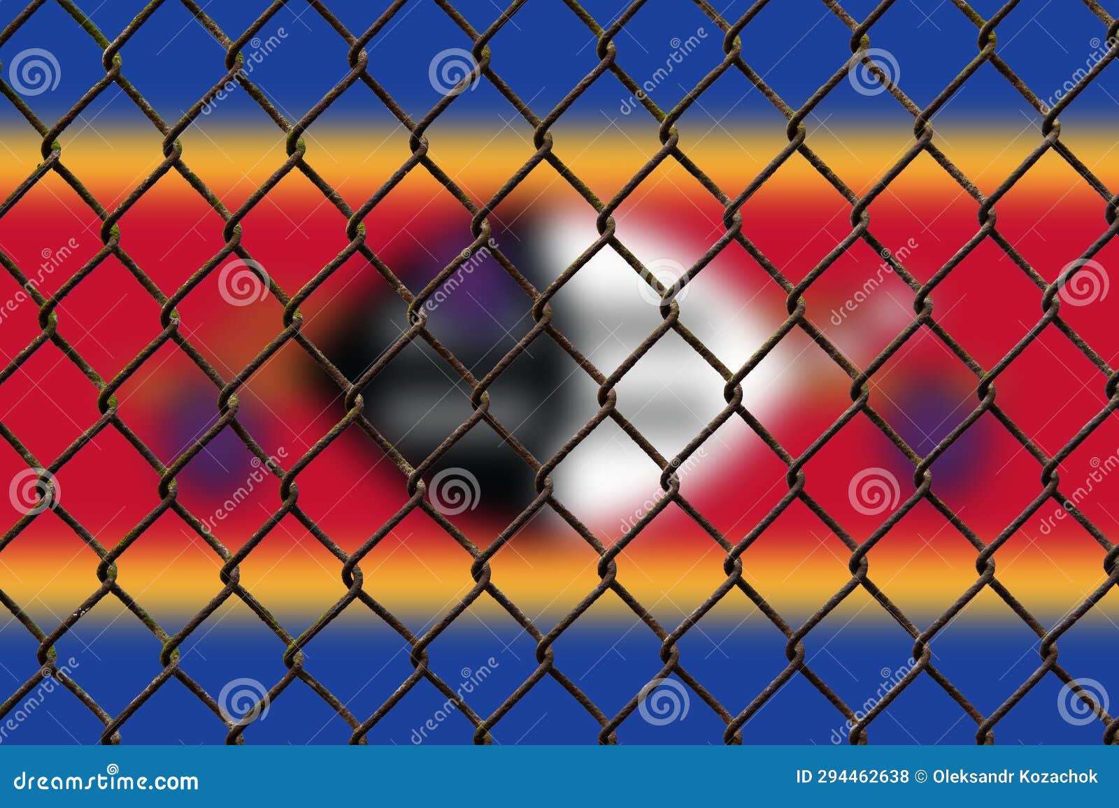 Flag Of Eswatini. The Shield With National Flag. Two Crossed Swords ...