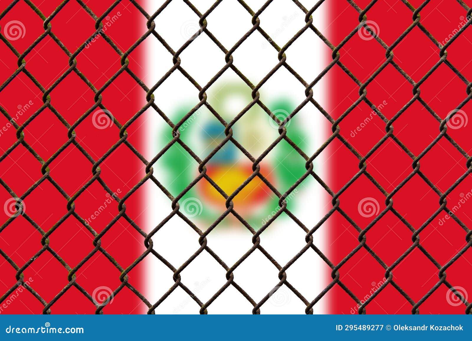 A Steel Mesh Against the Background of the Flag Peru. Stock ...