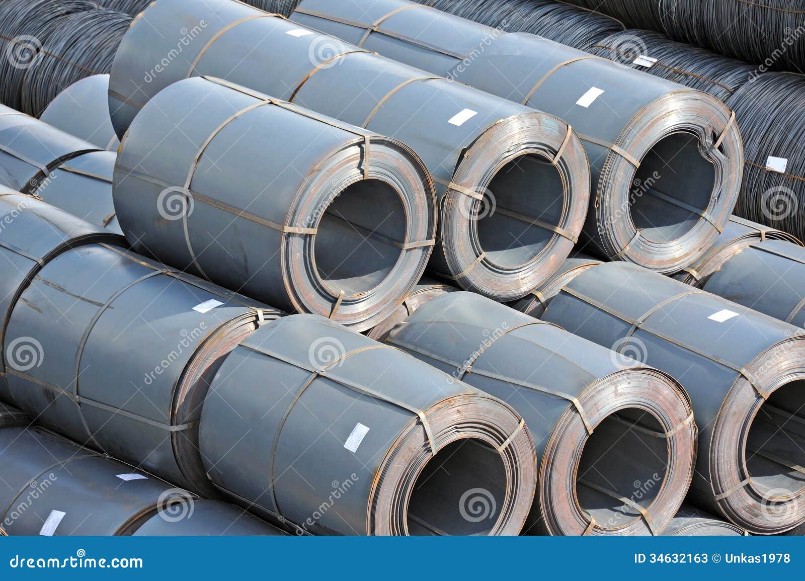 Steel metal roll stock image. Image of piled, industrial - 34632163