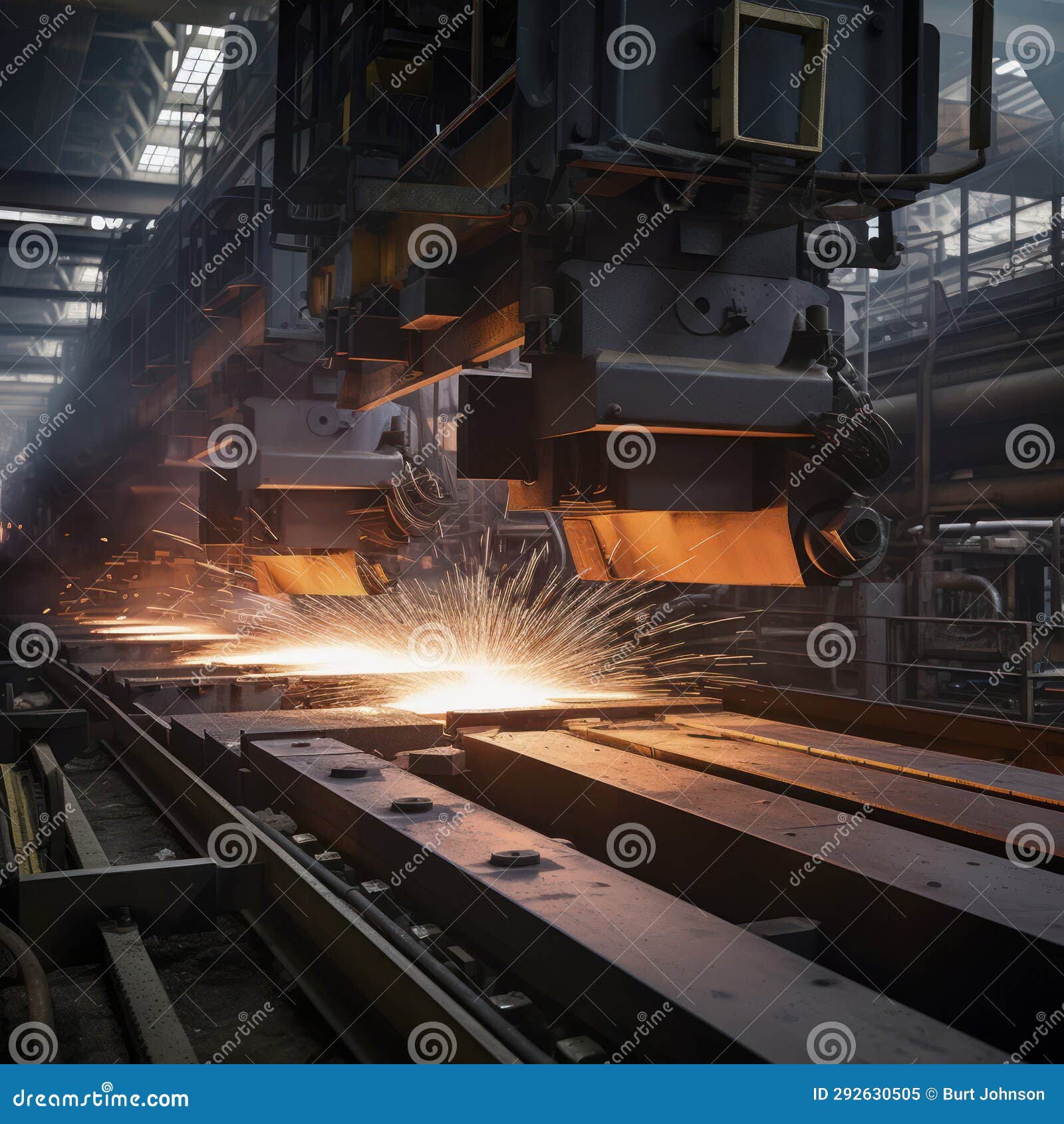 Steel Mill Beam Being Extruded Stock Image - Image of work, power ...