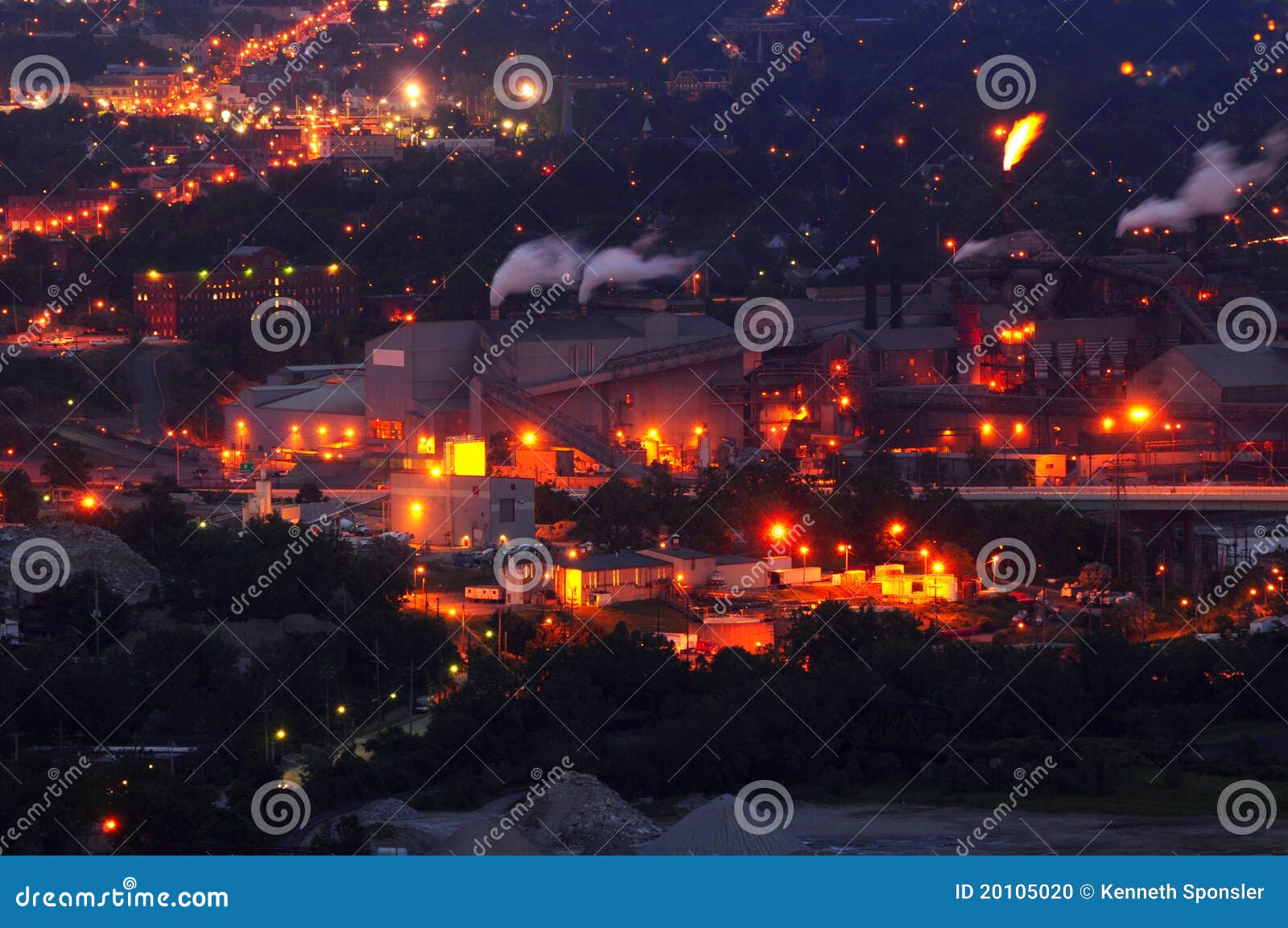 Steel mill at night stock photo. Image of furnace, high - 20105020